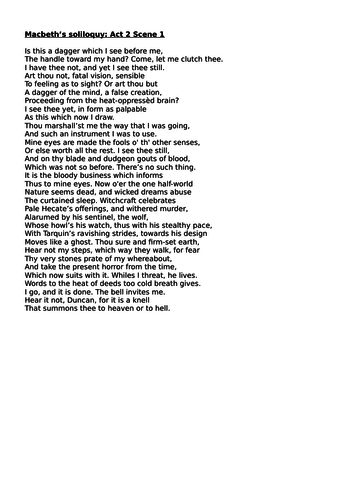 Macbeth Act 2 Scene 1 soliloquy | Teaching Resources