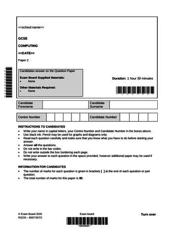 GCSE 9-1 exam practice Computer science MOCK paper 2 | Teaching Resources