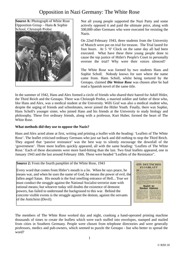 Opposition in Nazi Germany - The White Rose | Teaching Resources