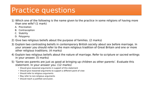 AQA GCSE Religious Studies Spec A (9-1) Theme A exam practise questions ...