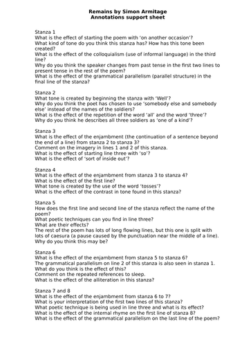 Remains by Simon Armitage | Teaching Resources