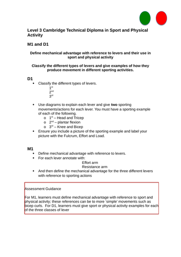 Cambridge Technicals Level 3 Unit 10 Biomechanics LO1. | Teaching Resources