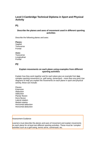 Cambridge Technicals Level 3 Unit 10 Biomechanics LO1. | Teaching Resources