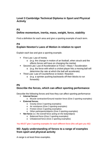 Cambridge Technicals Level 3 in Sport - Unit 10 LO2 | Teaching Resources