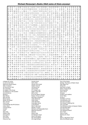 Michael Morpugo wordsearch | Teaching Resources