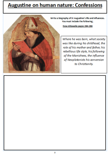DCT Unit:- St Augustine and Human Nature OCR A Level Booklet | Teaching ...