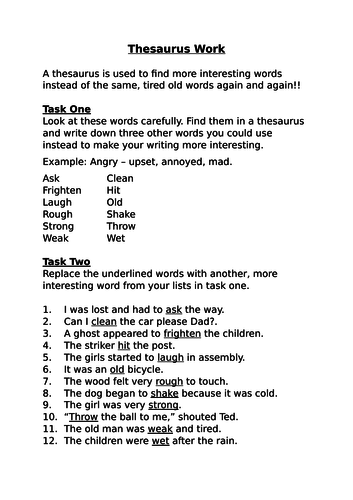 Thesaurus Work | Teaching Resources