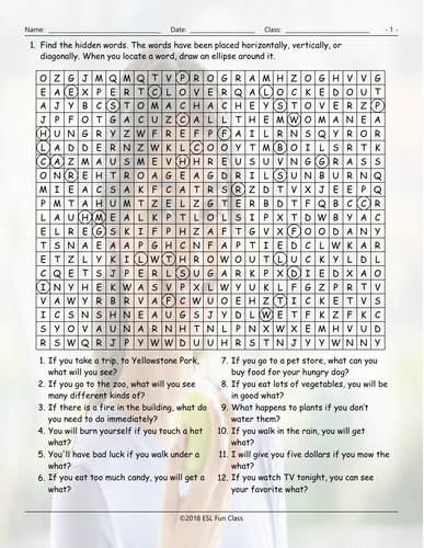 Conditional Sentences Types 0 & 1 Word Search Worksheet | Teaching ...