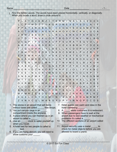 Airports-Hotels Word Search Worksheet | Teaching Resources