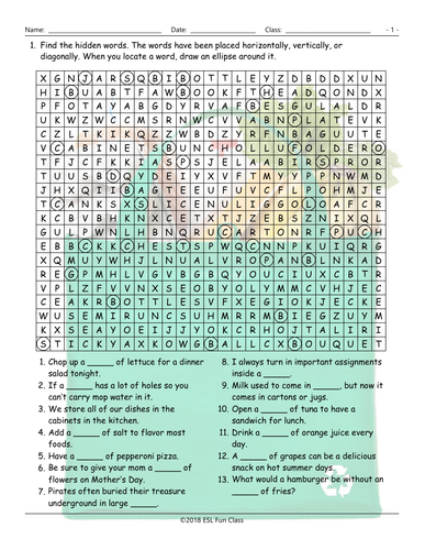 Container Words Word Search Worksheet | Teaching Resources