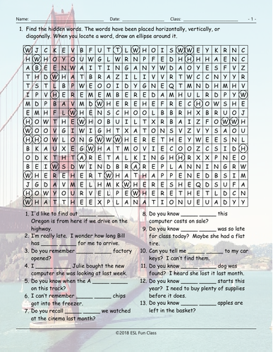 Embedded Questions Word Search Worksheet | Teaching Resources