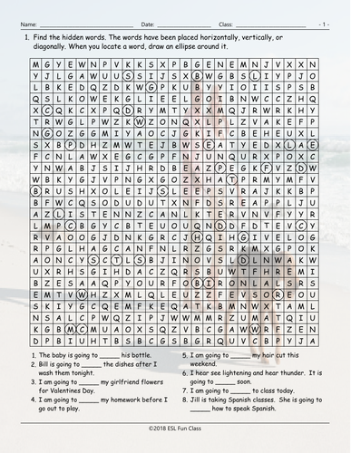 Future Simple Tense-Going To Word Search Worksheet | Teaching Resources