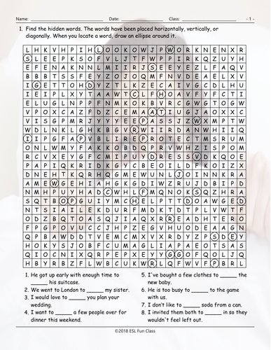 Infinitives of Purpose Word Search Worksheet | Teaching Resources