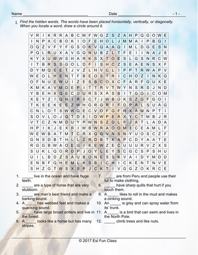 Animals Word Search Worksheet | Teaching Resources