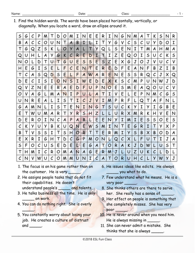 Bad Bosses Word Search Worksheet | Teaching Resources