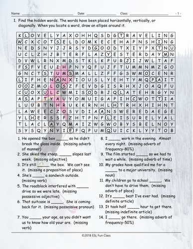 Parts of Speech Word Search Worksheet | Teaching Resources