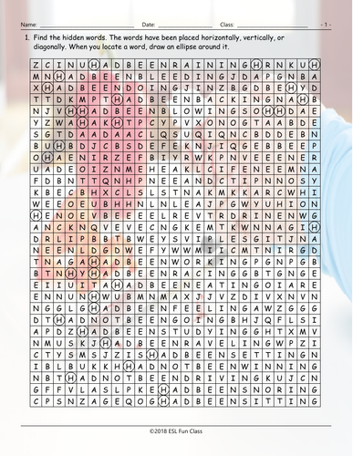 Past Perfect Continuous Tense Word Search Worksheet | Teaching Resources