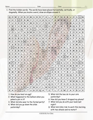 Past Simple Tense-Irregular Word Search Worksheet | Teaching Resources