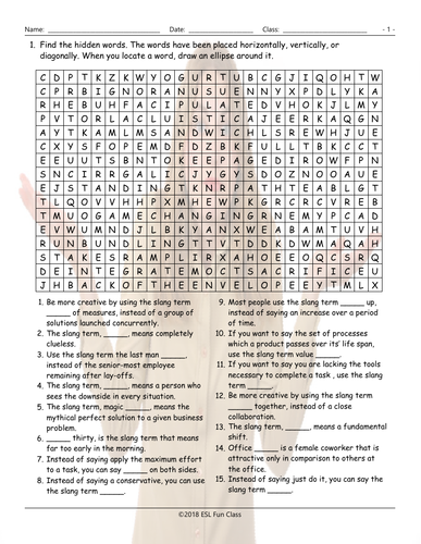 Business-Work Slang Word Search Worksheet | Teaching Resources