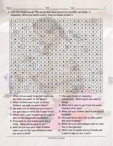 Past Simple-Used Word Search Worksheet | Teaching Resources