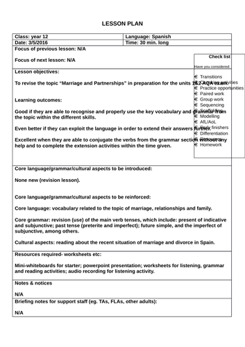 El matrimonio y las relaciones - AS (Year 12) | Teaching Resources