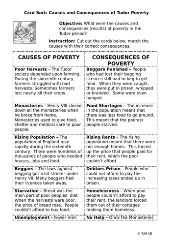 Card Sort: What were the causes of poverty in Tudor England? | Teaching ...