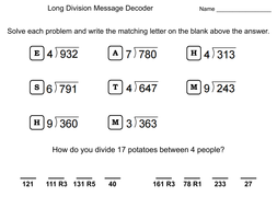 Fourth Grade Long Division with Remainders Activity: Math Message ...