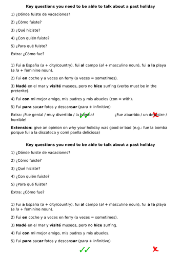 Mis vacaciones pasadas - donde fuiste de vacaciones? | Teaching Resources