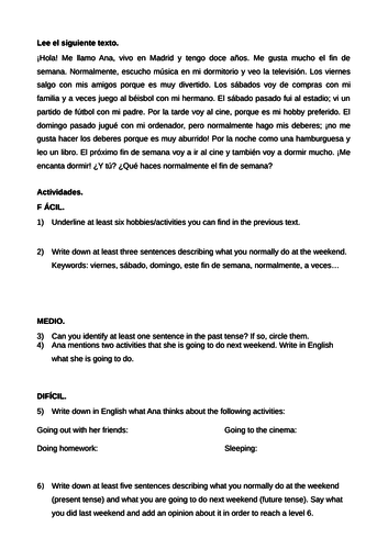¿Que haces en tu tiempo libre? (hobbies) - Year 7 | Teaching Resources