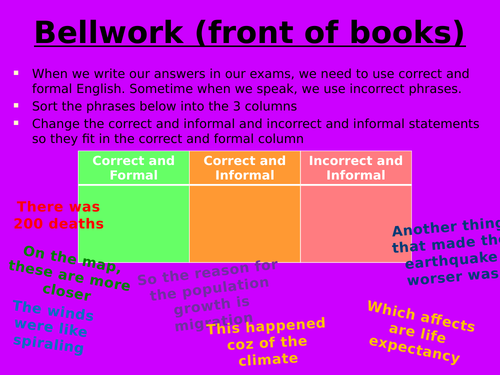 Bellwork: Formal and Informal Language in Geography | Teaching Resources