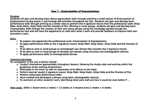 KS3 Dance 'Emancipation of Expressionism' 6 lesson SOW and delivery ...
