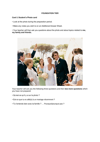 French GCSE Foundation Photo card practice family & friends | Teaching ...