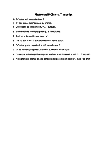 French GCSE Foundation photo card practice free time | Teaching Resources