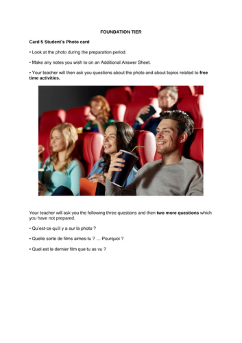French GCSE Foundation photo card practice free time | Teaching Resources