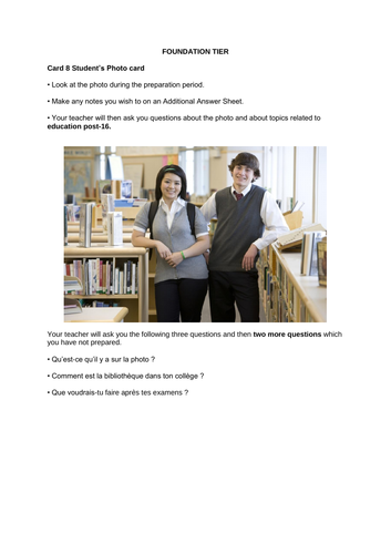 French Foundation education photo card practice | Teaching Resources