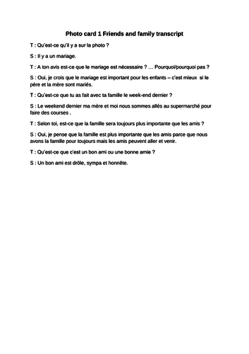 French Higher family & friends photo practice | Teaching Resources