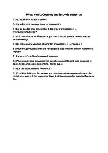 French Higher customs photo card practice | Teaching Resources