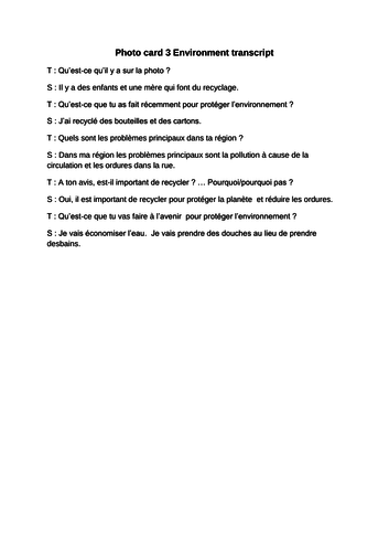 French Higher environment photo card parctice | Teaching Resources