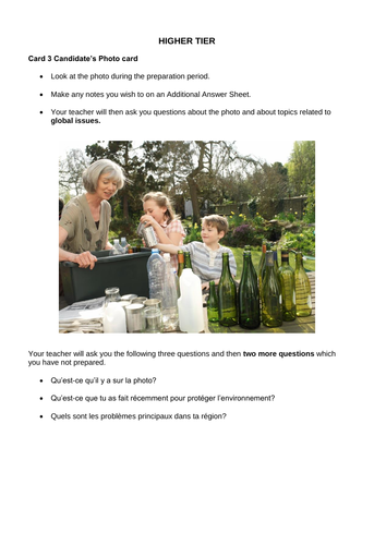 French Higher environment photo card parctice | Teaching Resources