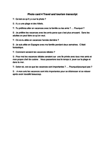 French Higher travel & tourism photo card practice | Teaching Resources