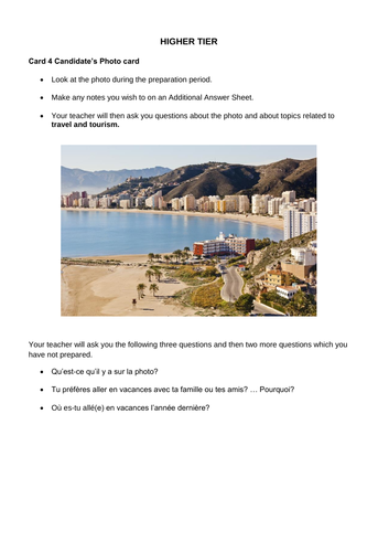 French Higher travel & tourism photo card practice | Teaching Resources