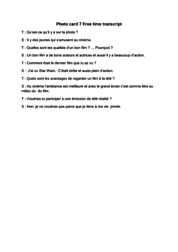 French Higher free time photo card practice | Teaching Resources