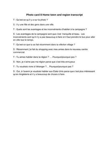 French Higher home town photo card practice | Teaching Resources