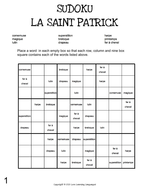 La Saint Patrick French Sudoku Puzzles - St. Patrick's Day - Printable ...