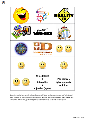 French - Opinions about TV genres card activity | Teaching Resources