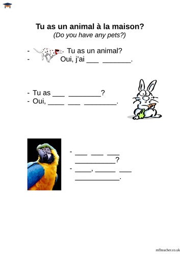 French - Simple pets worksheet | Teaching Resources