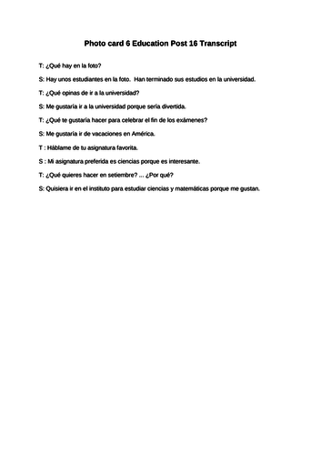 Spanish GCSE Foundation education photo card practice | Teaching Resources