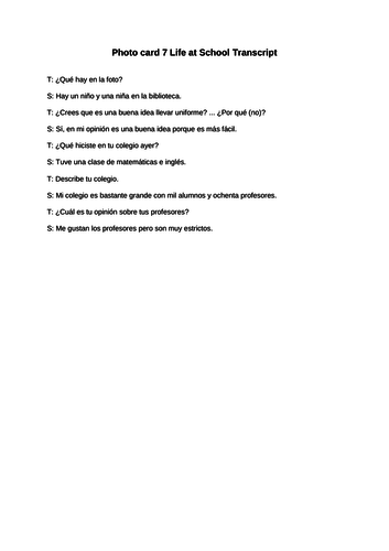 Spanish GCSE Foundation school photo card practice | Teaching Resources
