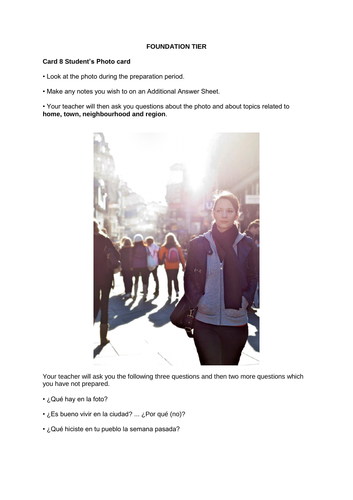 Spanish GCSE Foundation home town photo card practice | Teaching Resources