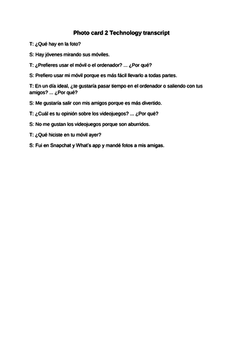 Spanish GCSE Higher technology photo card practice | Teaching Resources